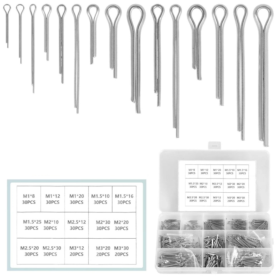 420pcs Stainless Steel Cotter Pin Split Pins Assortment Kit Straight ...