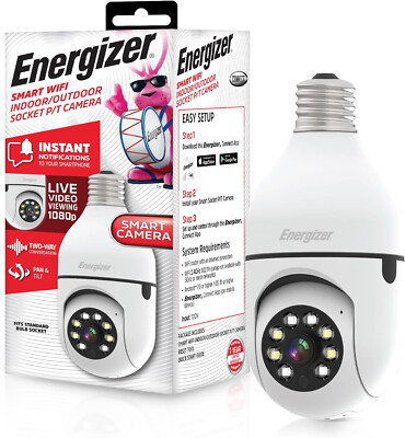 Energizer Smart Wi-Fi Indoor Outdoor Bulb Socket P/T Camera - NEW 1080p ...