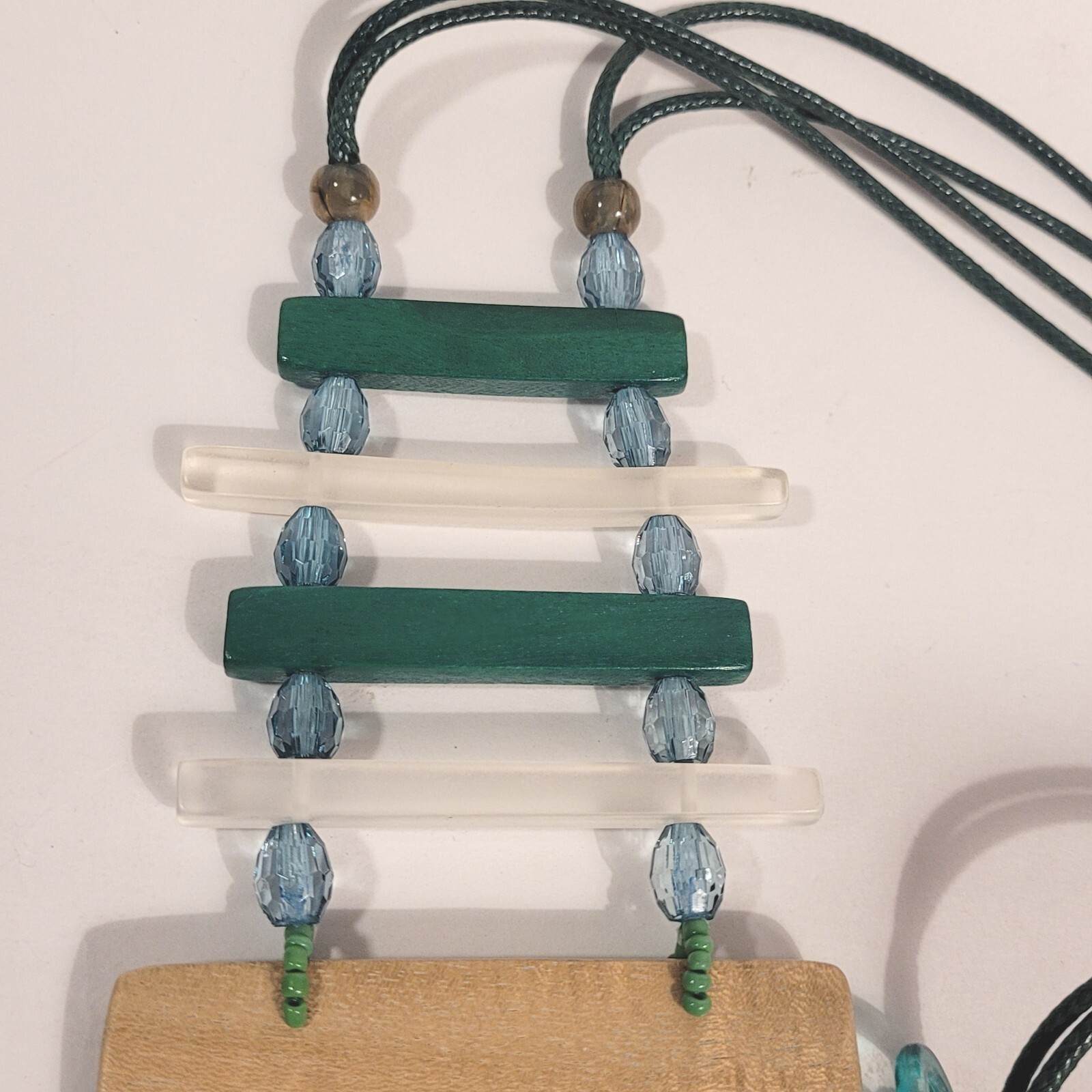STATEMENT Artist Made Wood/Acrylic Ladder Pendant Nec… - Gem