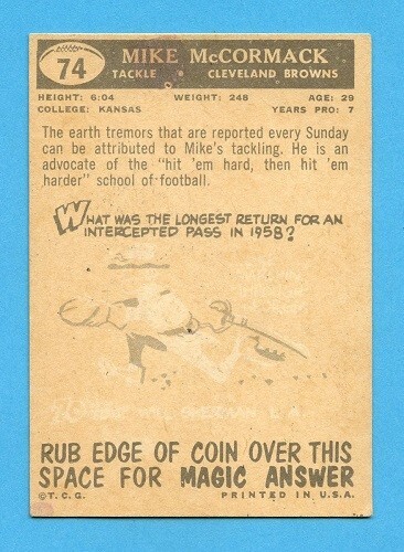 1959 TOPPS # 74 MIKE McCORMACK HOF CLEVELAND BROWNS VGEX FREE SHIPPING ...