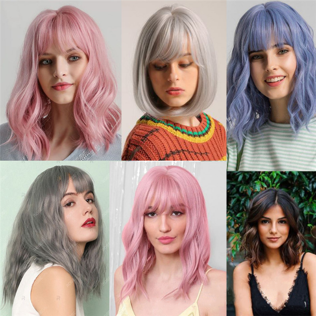 12" Long Straight Wavy Wigs Layered Colored Party Full Hair Women Wig ...