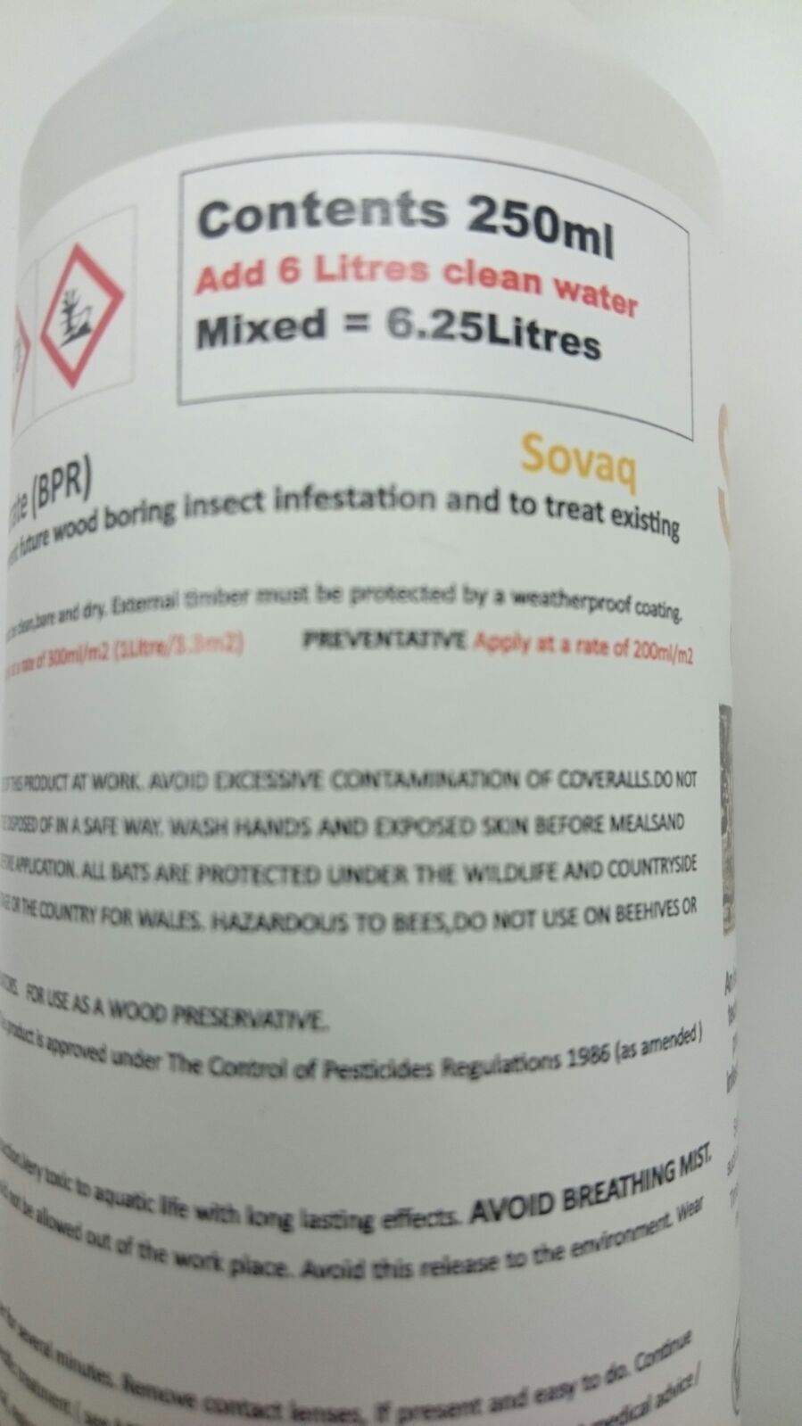 Sovereign Sovaq Wood Worm Killer, 250ml Makes 6.25L Woodworm Treatment ...