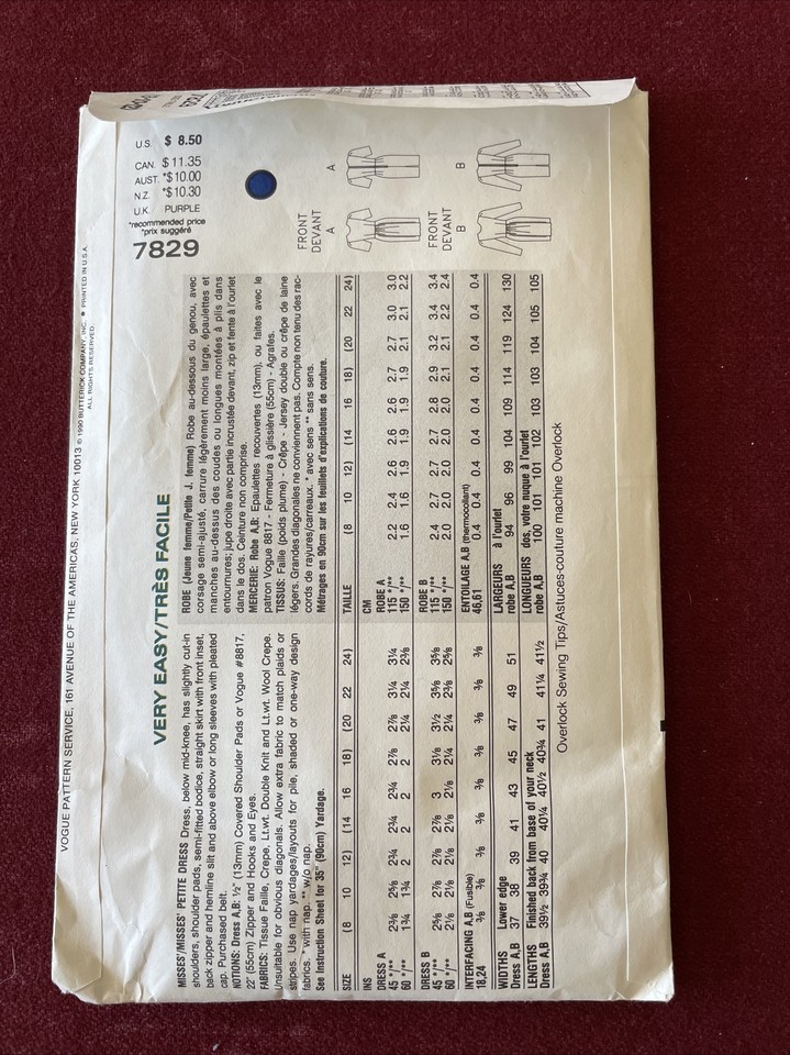 Vogue 7829 NEW Classic Dress Semi Fitted Size 8-12 EASY | eBay