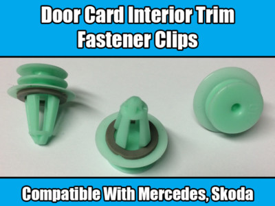 10x Clips For SKODA Door Card Fastener Interior Trim Green Plastic 9mm ...