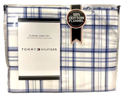3-pc Tommy Hilfiger BLUE WINDOW PANE Cotton Flannel Sheet Set - TWIN ...