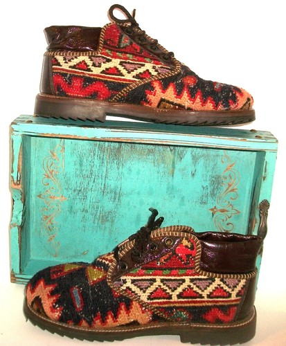 River Turkey Handmade Leather & Antique Turkish Kilim Chukka Boots 10M ...