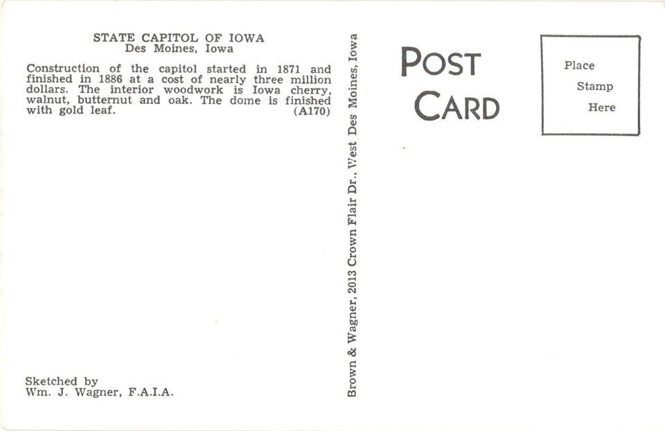 Des Moines Iowa State Capitol Of Iowa Finished in 1886 Postcard | eBay