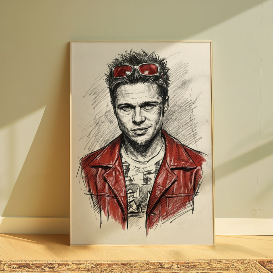FIGHT CLUB BRAD PITT TYLER DURDEN DRAWING PRINT PORTRAIT SKETCH 8" x 10 ...