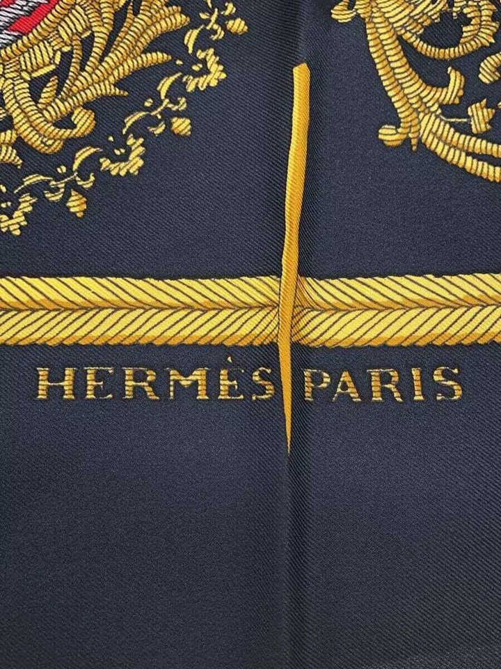 HERMES Paris Crest Silk Scarf Black All-Over Print Women's | eBay