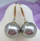 HOT AAA 16mm Natural South Sea Round Gray Shell Pearl Earrings 14k Yellow Gold | eBay