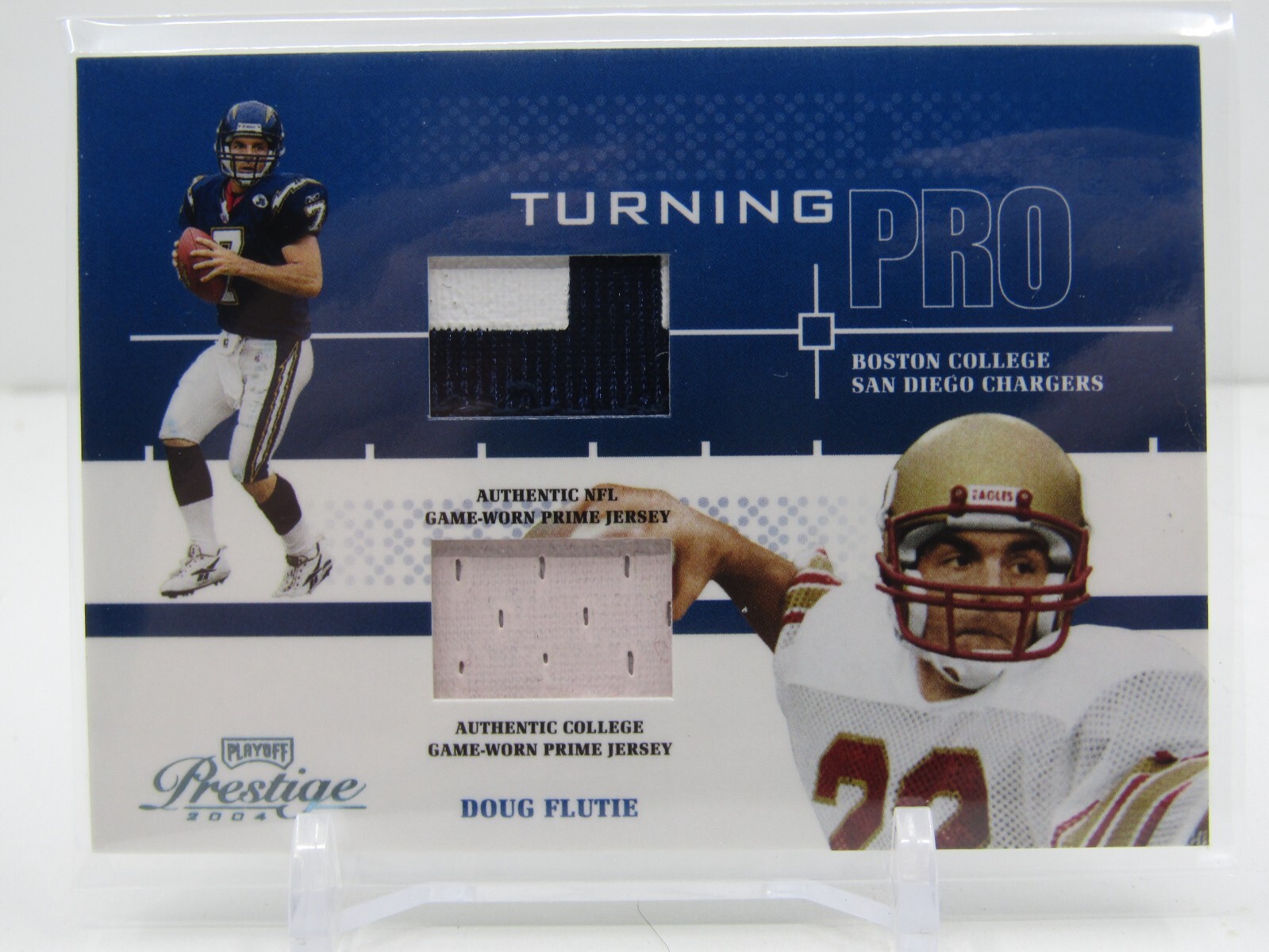 DOUG FLUTIE 2004 PLAYOFF PRESTIGE DUAL GAME WORN JERSEYS! #17/25! SP ...