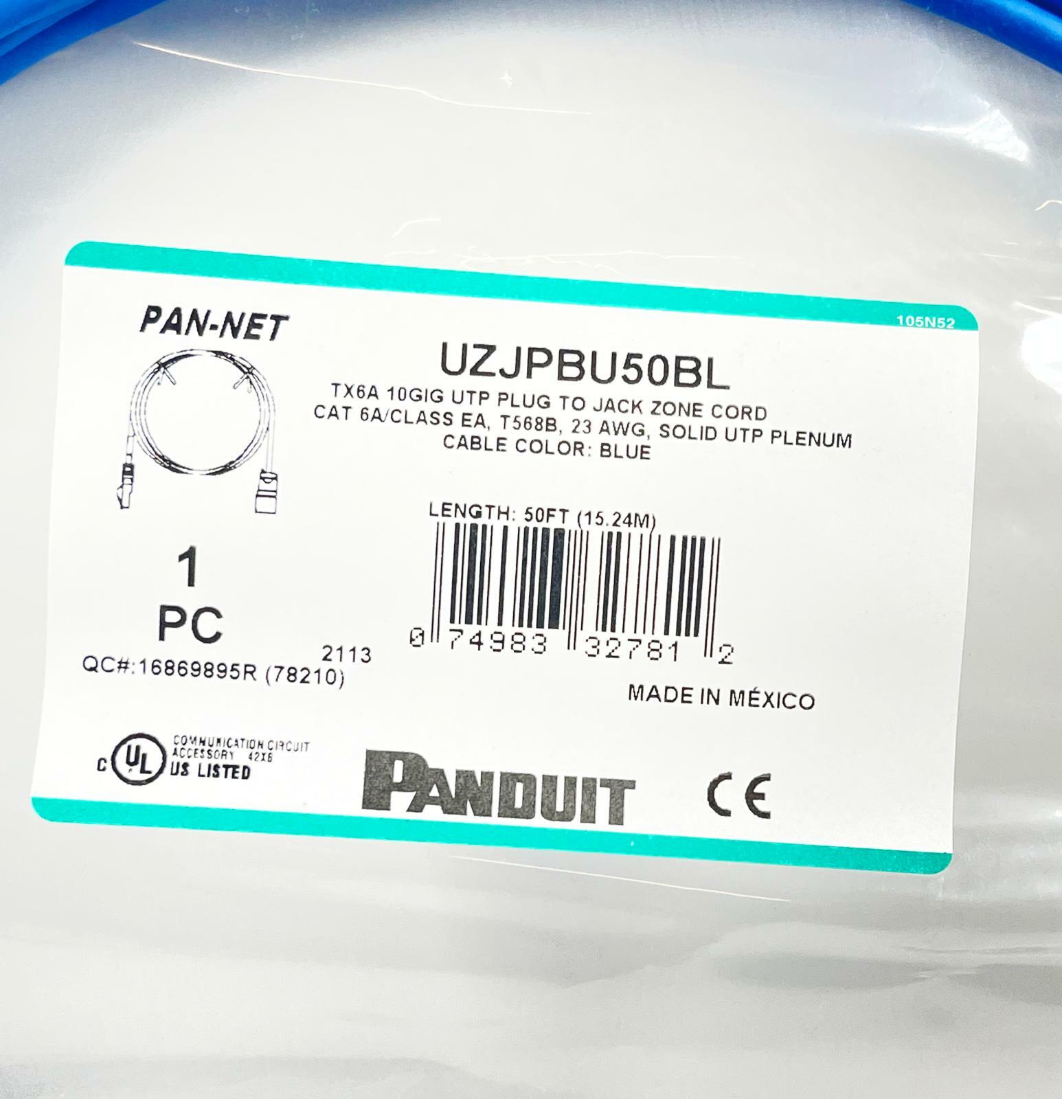 Panduit Cable Assembly UZJPBU50BL Category 6A UTP Solid Plenum Blue 50 ...