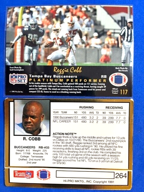 NFL - Reggie Cobb 1991 Pro Set Platinum & 1991 Hi-Pro Action Packed ...