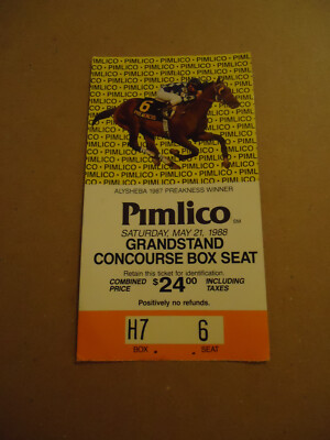 The 113th Preakness ticket stub horse racing Pimlico Baltimore MD 5 21 ...
