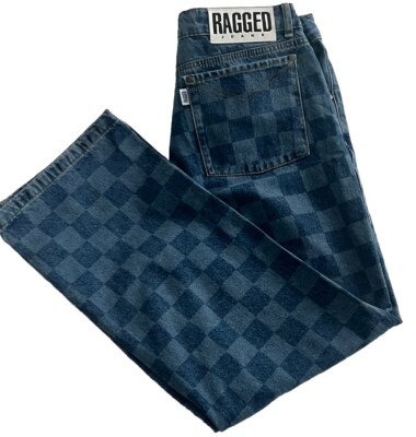 Ragged Priest Checkered Dad Jeans SZ 32 Blue Checkerboard Denim Wide ...