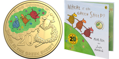 2024 20c Gold Plated Coloured Where is the Green Sheep Unc Coin in Book ...