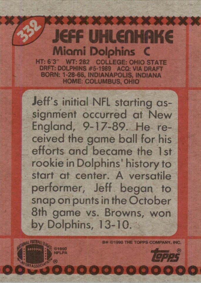 1990 Topps NFL Jeff Uhlenhake #332 | eBay