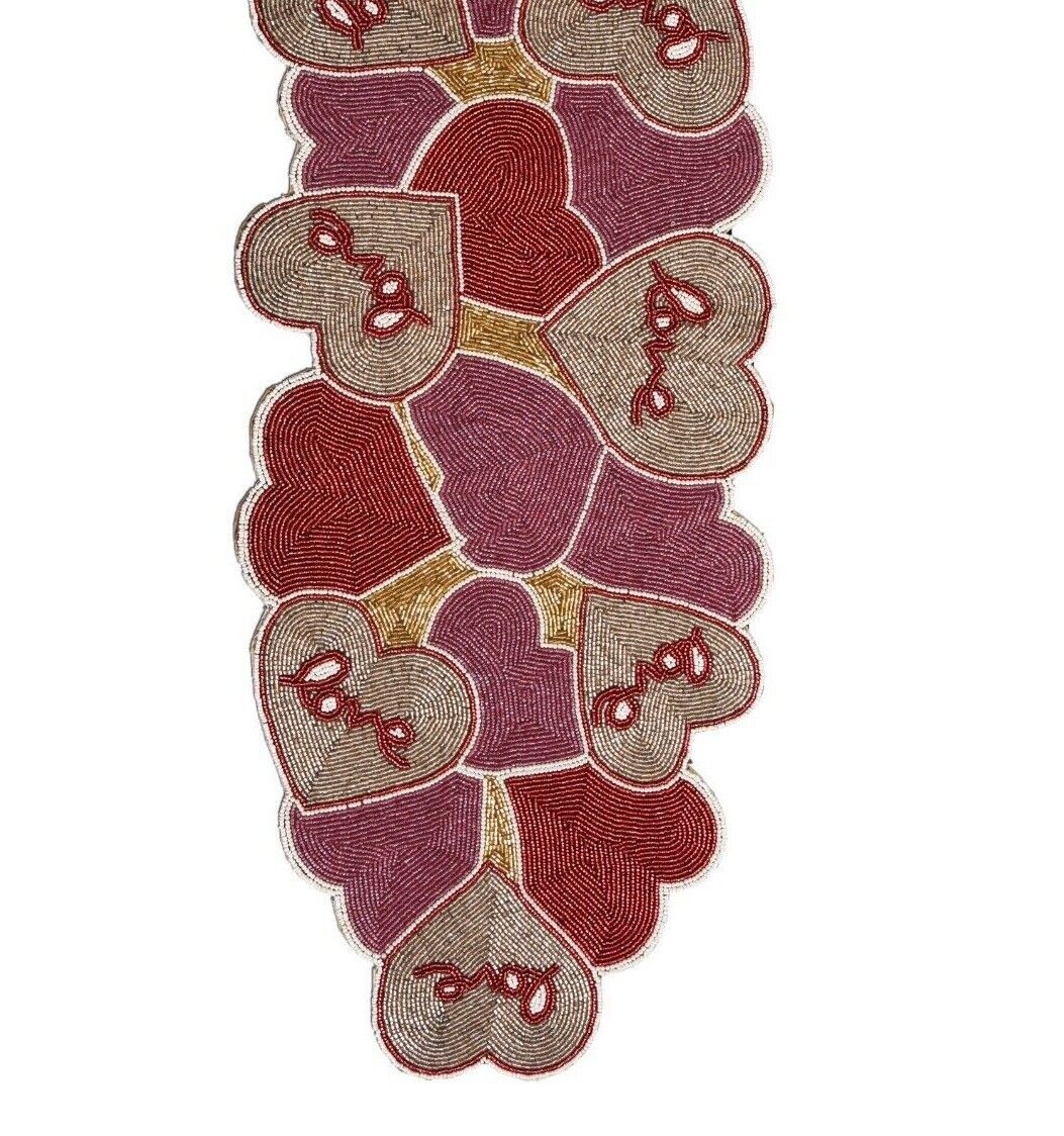 Handmade Beaded Table Runner Hearts Table Runner Valentines Tableware ...