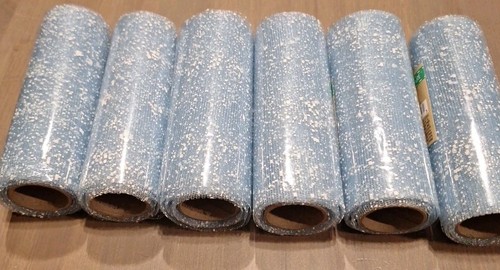 6 Deco Mesh Tulle Light Blue With White Splatterd Flocked Ribbon 6 in x ...