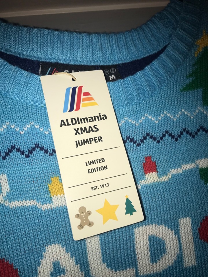 BNWT Christmas ALDI Aldimania Xmas Jumper Size Medium Blue 2024 Limited ...