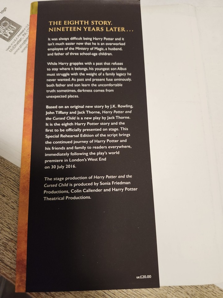 Harry Potter and the Cursed Child – UK 1st Edition / 1st Printing ...