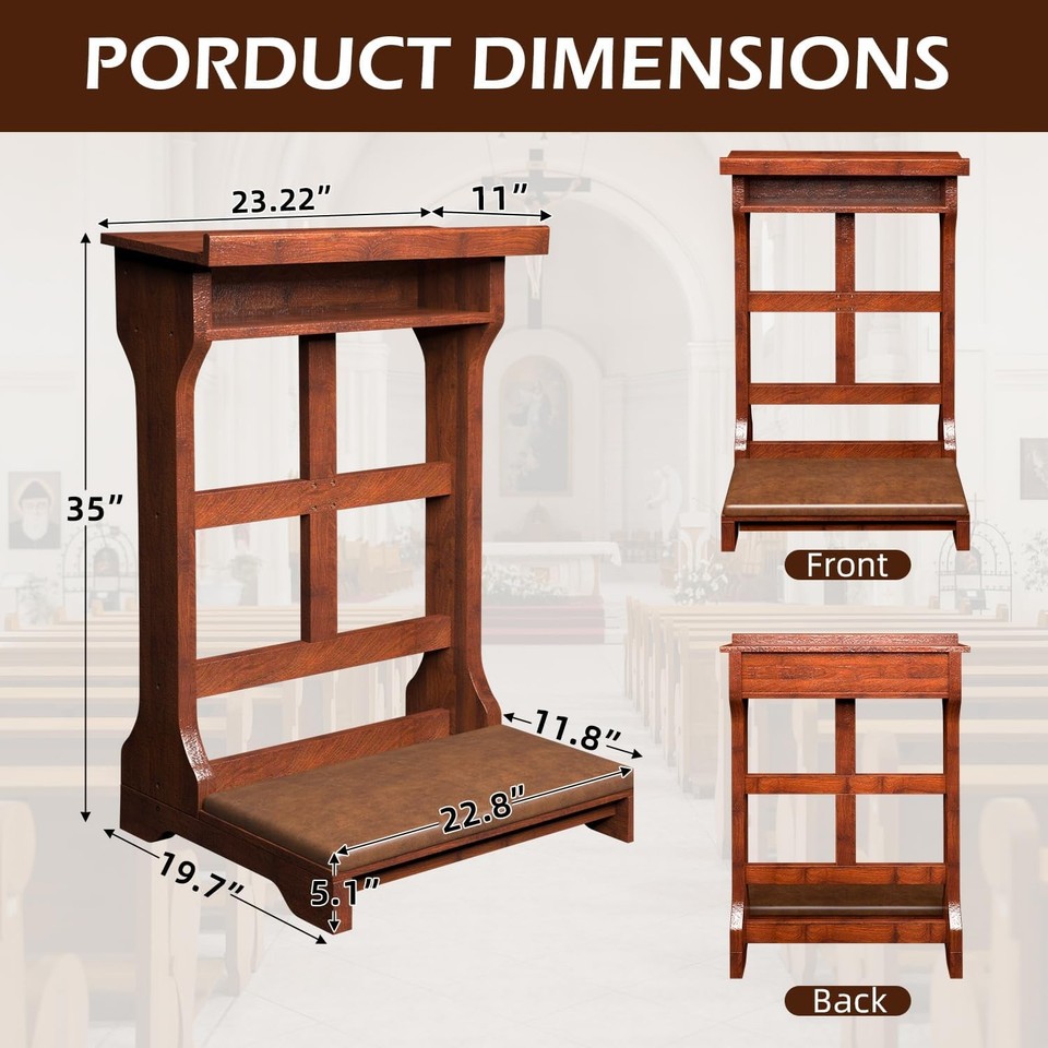 Premium Wood Prayer Kneeler Bench with Storage Shelf & Soft Cushion for ...