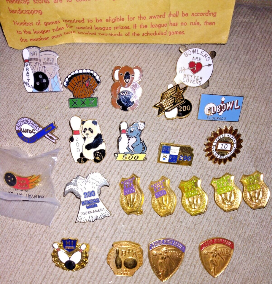 VINTAGE 60s70s80s BOWLING PINS TURKEY KOALA PANDA BOWLERS LAPEL PIN 22 ...