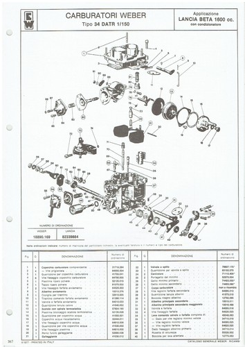 LANCIA BETA 1600 WEBER 34 DATR 1/150 CARBURETTOR PARTS LIST (I TEXT) | eBay