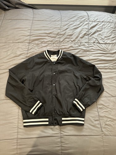 Goodfellow Men's L Bomber Jacket Baseball Snap Close Black Excellent | eBay