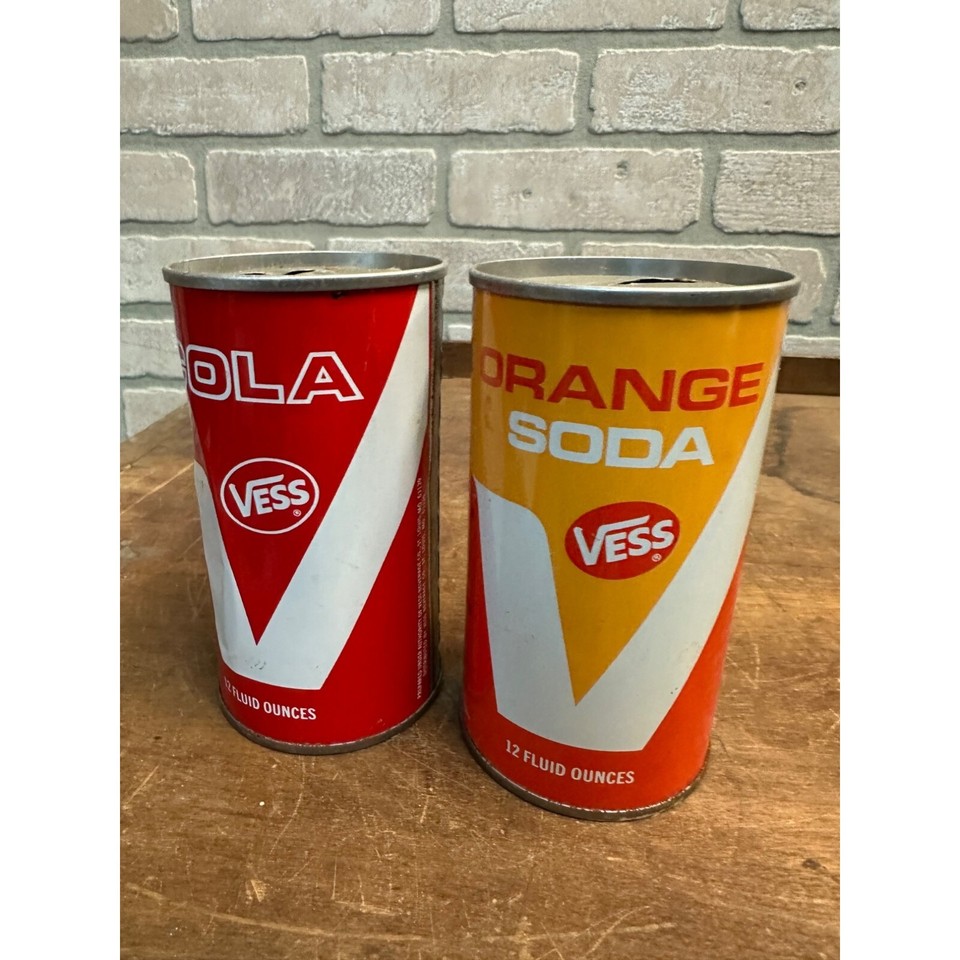 Vintage Vess Soda Pop Cans (2) Cola + Orange Steel Pull Tab Flat Top | eBay