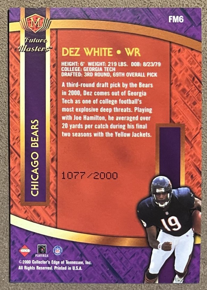 2000 Collector's Edge Masters Future Gold Dez White /2000 Chicago Bears ...