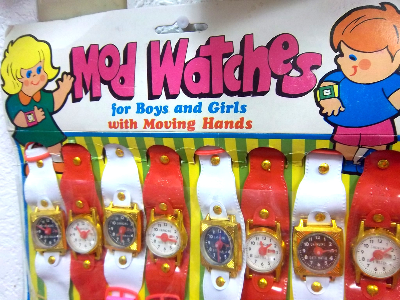 vintage Full Store display card of 24 Mod Toy Watches for kids, new and ...