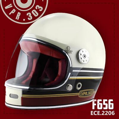 Full Face Motorcycle Motorbike Retro Fiberglass Crash Helmet Cream ...