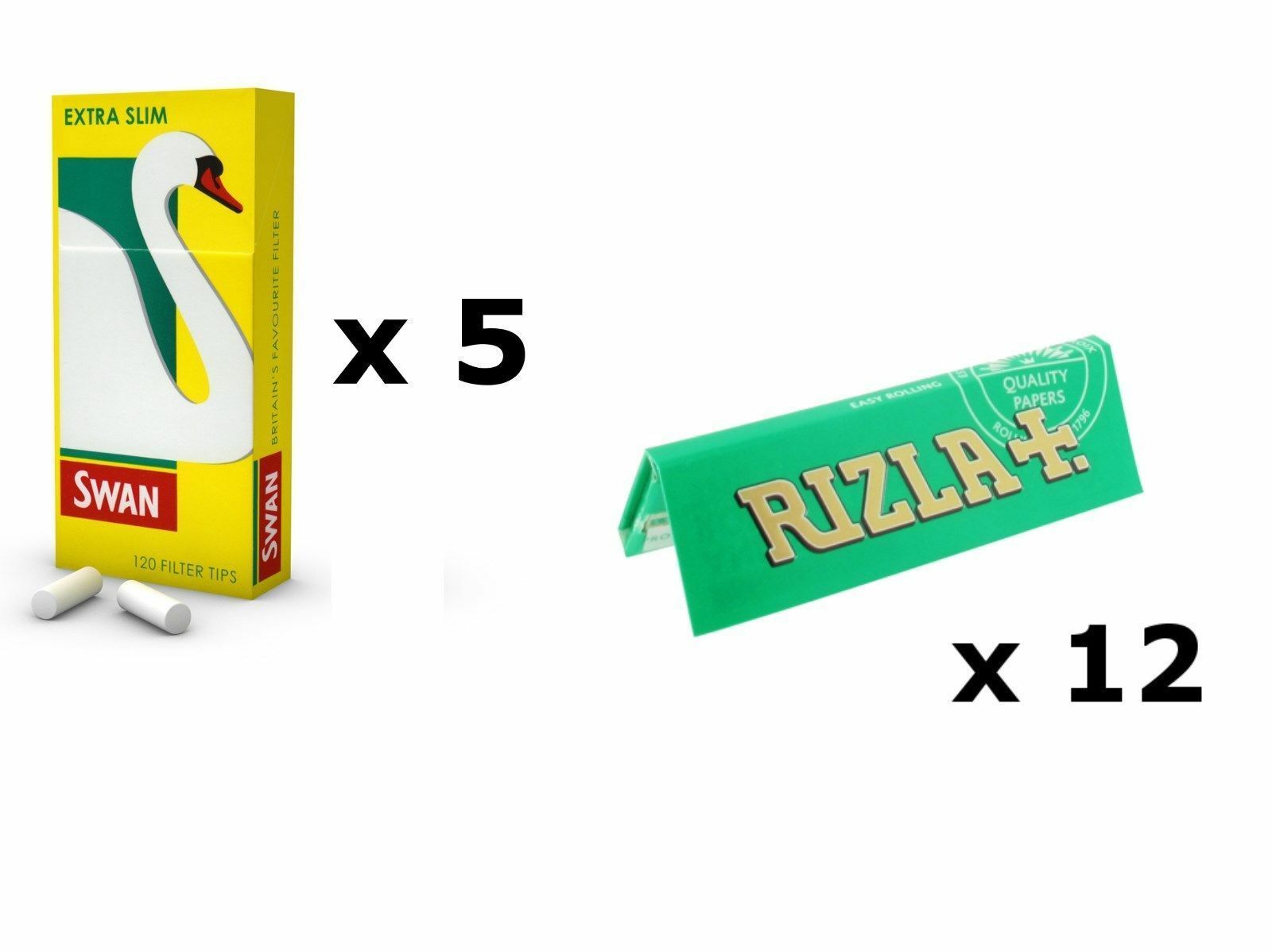600 x Rizla Green Cigarette Rolling Papers & Swan Extra Slim Filter ...
