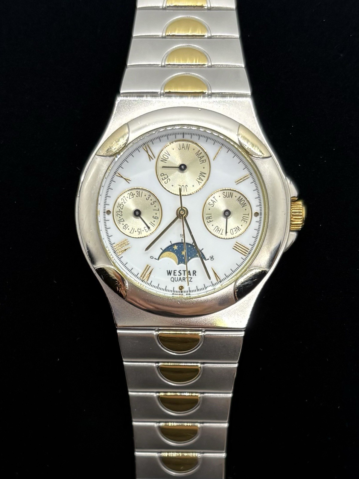 Westar 33mm Moon Phase Triple Calendar Watch 8858 CBN… - Gem