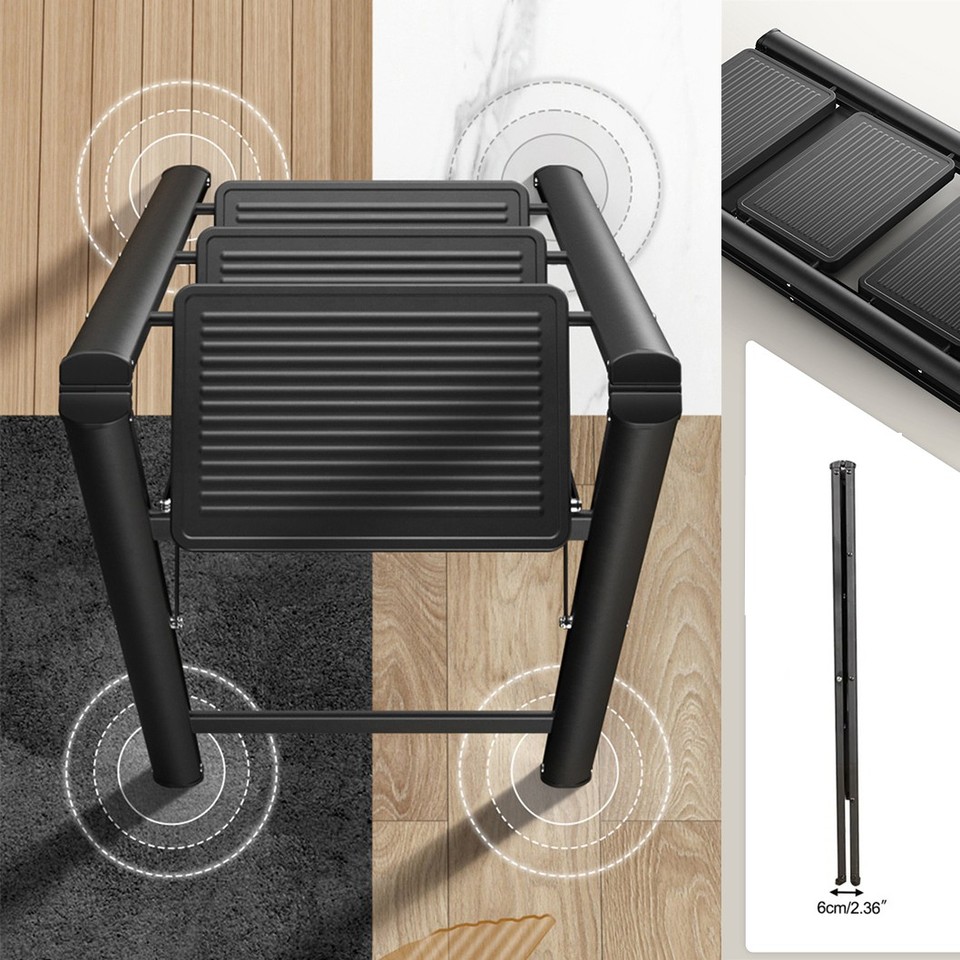 Black 3 Step Ladder Folding Step Stool Ladders Steel With Anti Slip ...