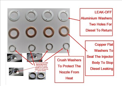 SHOGUN 12 x Injector Washers 4 x LEAK-OFF + HEAT SHIELD + COPPER SEAL ...