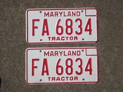1976 Maryland Tractor License Plate Pair MD Farm Set FA 6834 | eBay