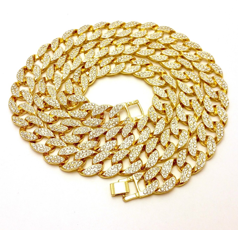 Men's Iced Cuban Chain & Cobra Snake Pendant Hip Hop Rapper Bling ...