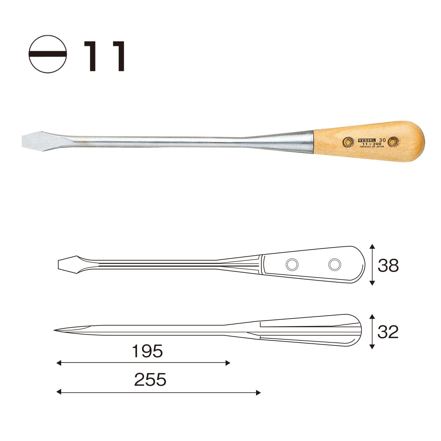VESSEL "SPLIT" Handle Screwdriver Wood Grip -9.5,-11 150,200mm No.30 | eBay