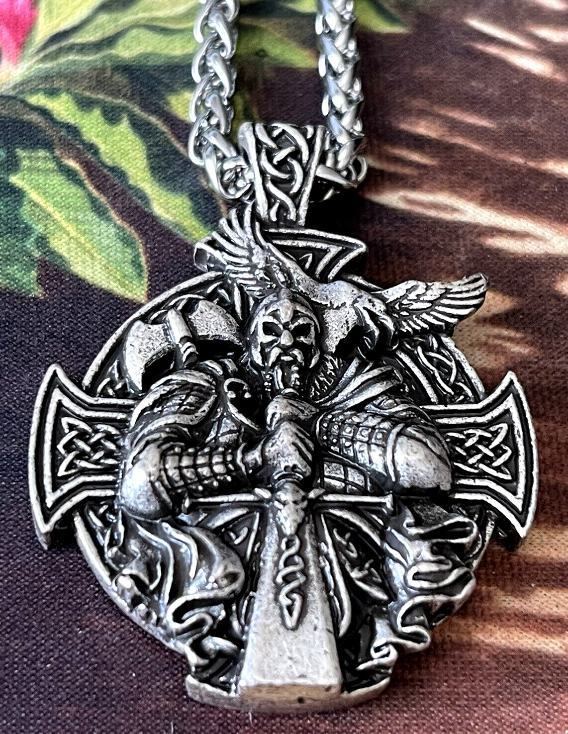 Norse Viking Helmet Axe Odin Raven Cross Pendant Char… - Gem