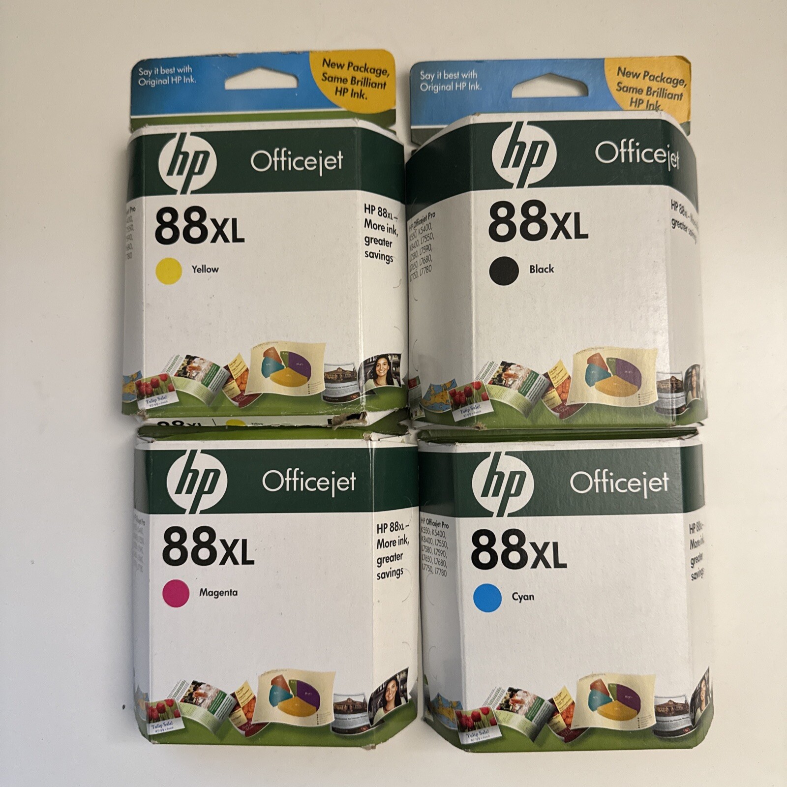 4 pack Set Genuine HP 88XL Ink Cartridge New Oem 88 XL color Black box ...