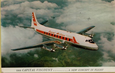 1957 Capital Airlines Viscount Powered by Rolls Royce Airplane Postcard ...