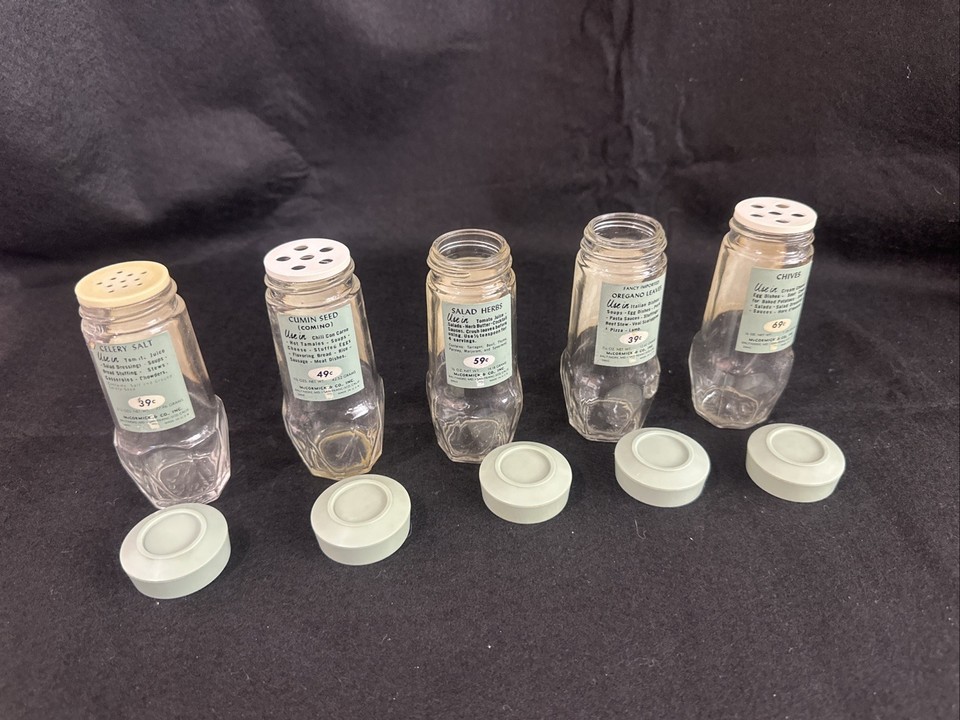 Vintage McCormick Schilling Spice Jar Glass Bottles Lot 5 Sage Green ...
