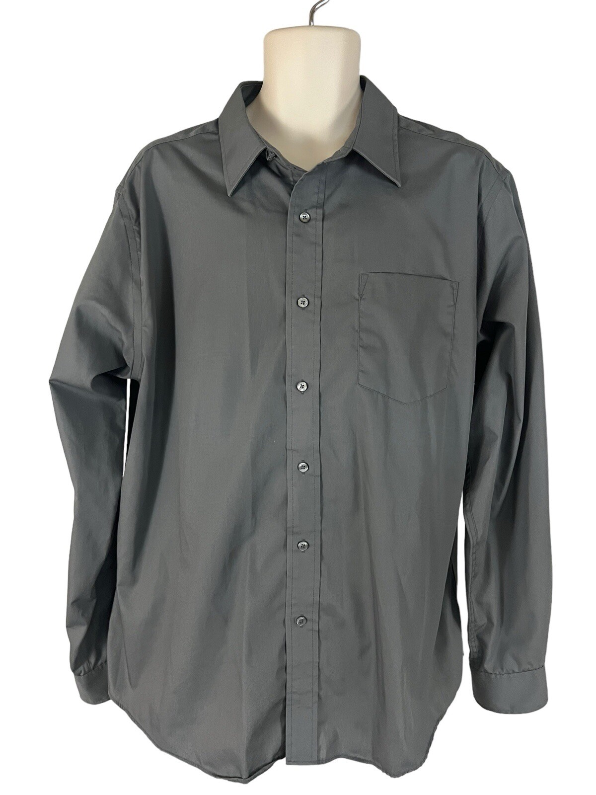 George Button Down Shirt Mens XL Solid Gray Long Sleeve Front Pocket | eBay