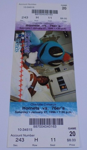 Charlotte Hornets Philadelphia 76ers Ticket Stub #11 1/27/96 Jerry ...