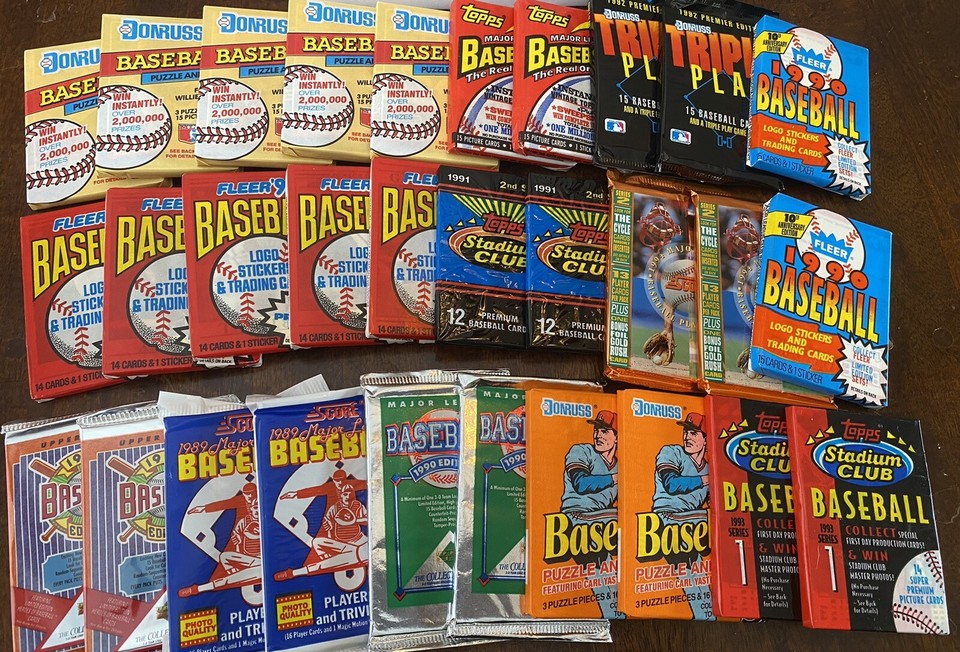 Big Wholesale Lot of 300 Unopened Old Vintage Baseball Cards in Packs ...
