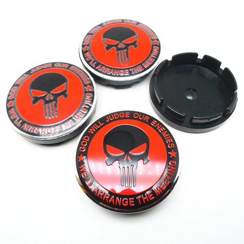 4 pcs 56 mm for Skull Punisher Red Black Alloy Wheel Center Caps Rim ...