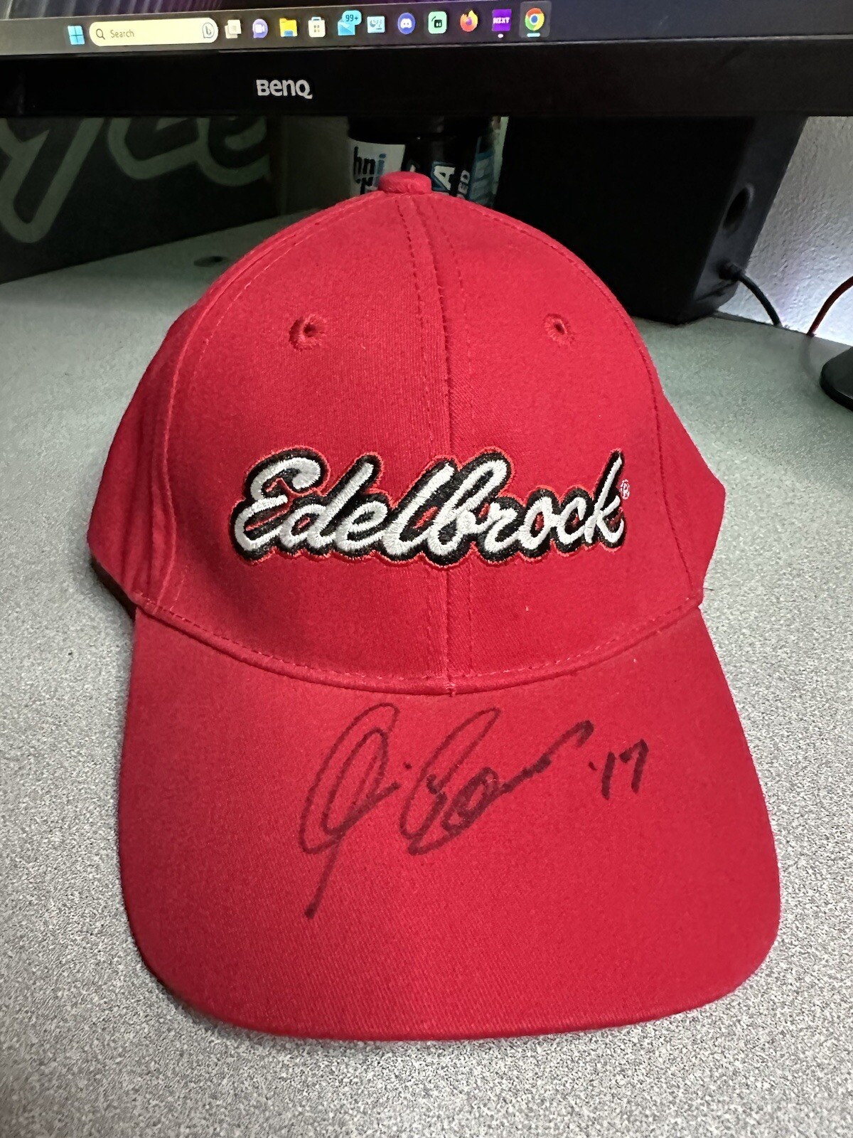 (2) Edelbrock The Fun Team Car NASCAR Racing Red Hat Caps, (1) SIGNED ...