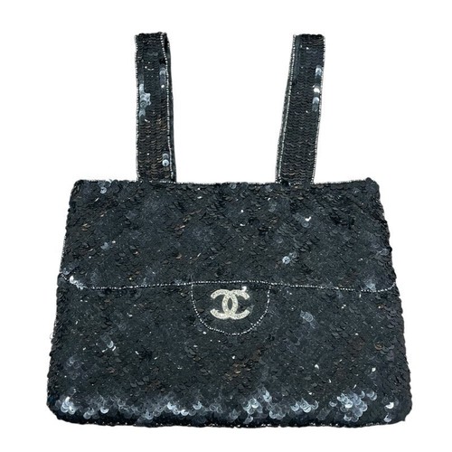 CHANEL Coco Marks Sequins Black SV Hardware Sequins Rhinestone #1674 | eBay